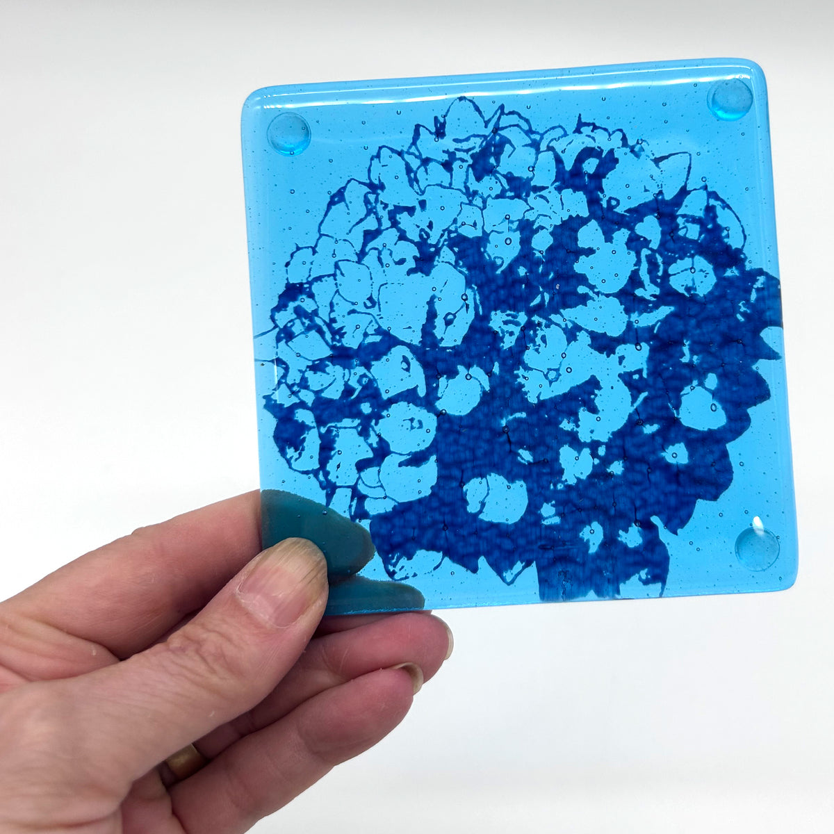 Hydrangea Handmade 4" Handmade Fused Glass Coaster – Kiku Handmade